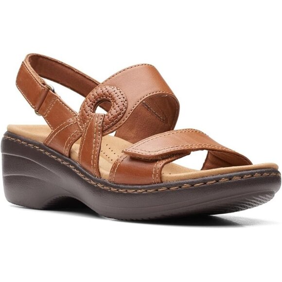 Clarks | Shoes | Clarks Women Tan Leather Wedge Heel Casual Style ...